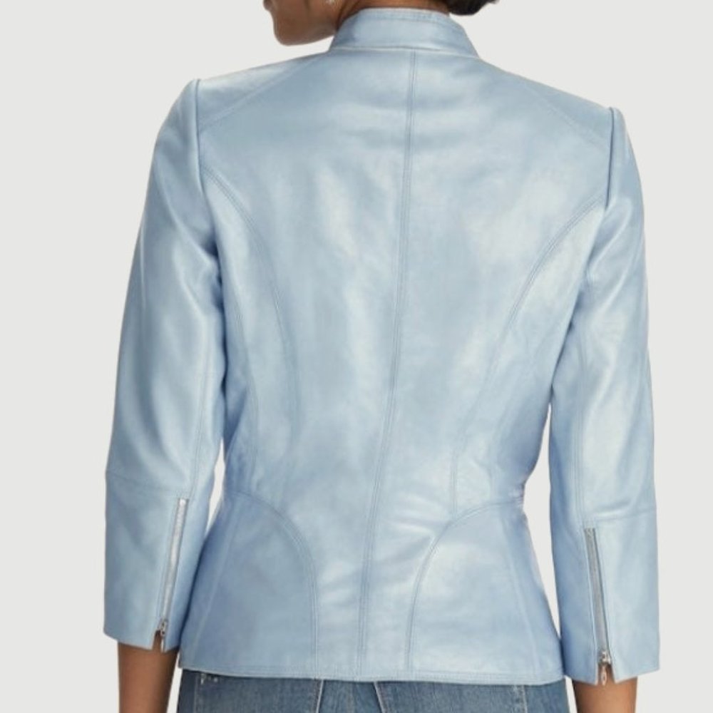 Periwinkle Twinkle Small Leather Moto-Jacket, White H… - Gem